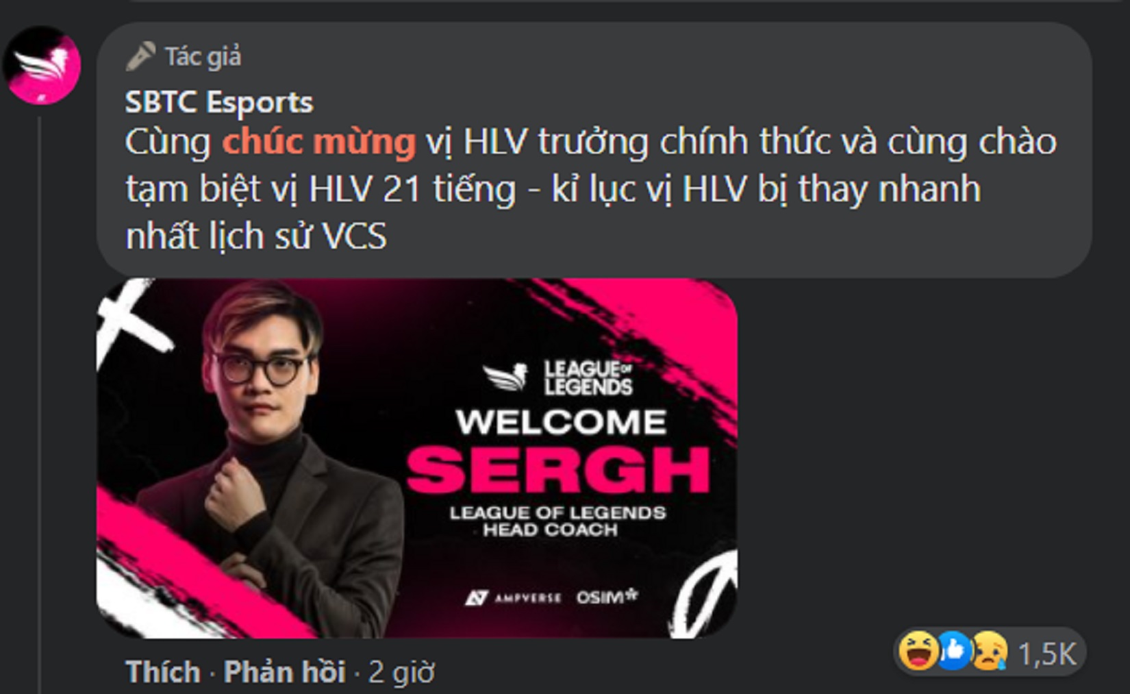 Chính thức: Sergh trở thành HLV trưởng dẫn dắt SBTC Esports, Thầy Giáo ...