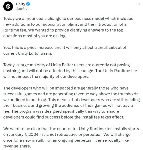 Unity công bố khoản phí mới dựa theo số lượt tải kể từ 2024: Bão tố cho nhiều tựa game | ONE ...