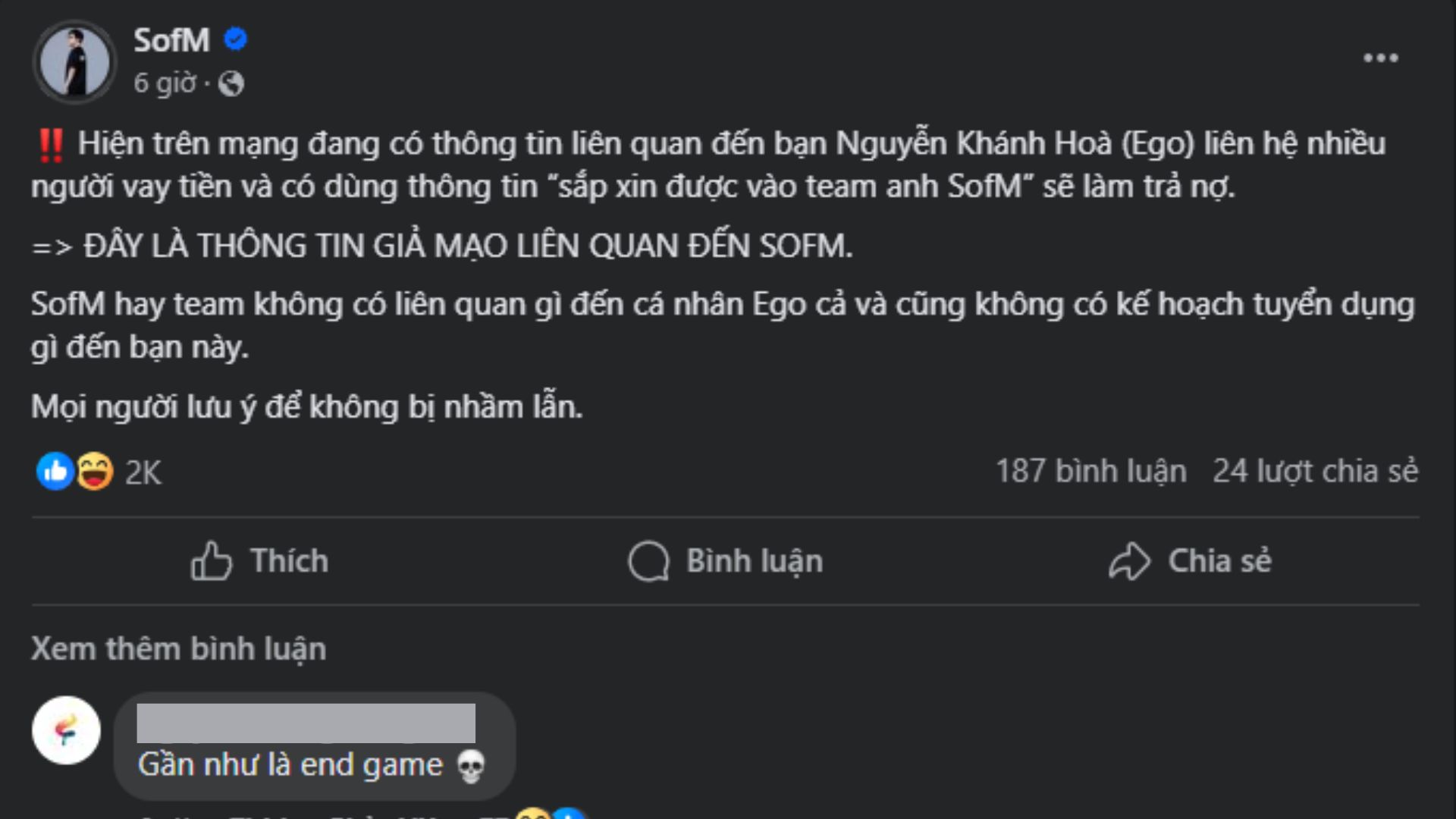 LMHT: Bị EGO tiếp tục mượn danh để vay tiền fan, SofM phải lập tức lên tiếng đính chính | ONE ...